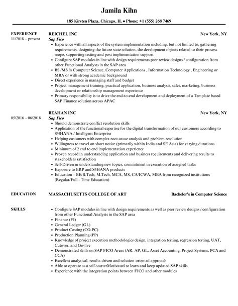 Sap Fico Resume Samples Velvet Jobs