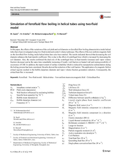 Pdf Simulation Of Ferrofluid Flow Boiling In Helical Tubes Using Two Fluid Model