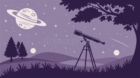 Telescope And Planets Illustration Astronomy Science Space Exploration And Cosmic Themes