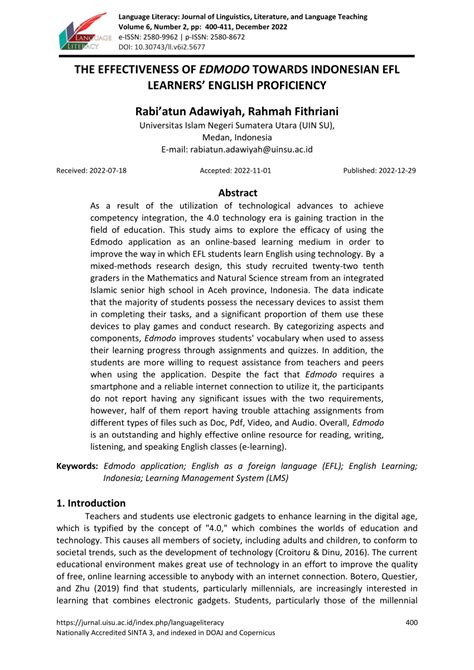 Pdf The Effectiveness Of Edmodo Towards Indonesian Efl Learners English Proficiency