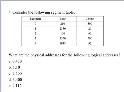 Solved 4 Consider The Following Segment Table Segment