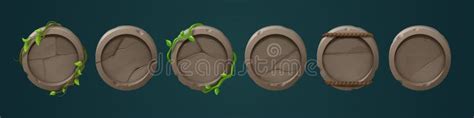 Game Stone Buttons Round Frames Or Ui Level Icons Stock Vector Illustration Of Game Label