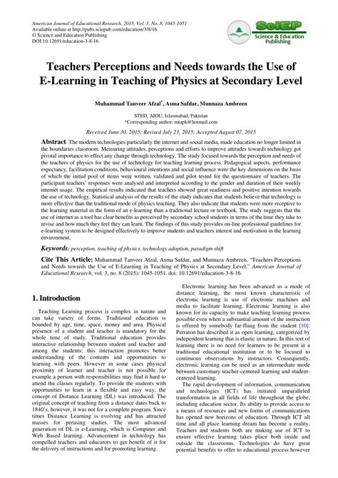 Pdf Teachers Perceptions And Needs Towards The Use Of E Learning In Teaching Of Physics At