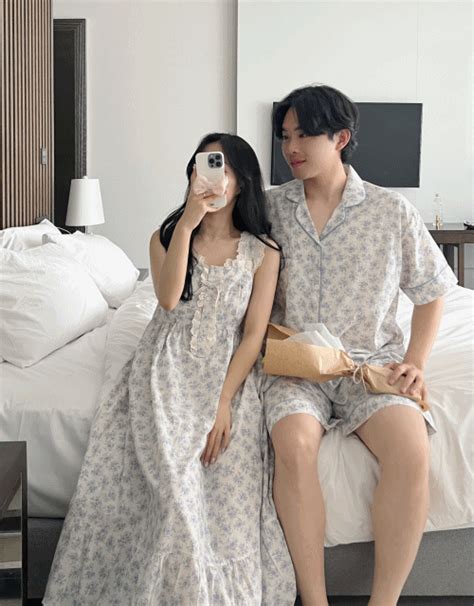 꽃무늬잠옷 나시세트 반팔잠옷 원피스파자마 커플파자마 에이블리