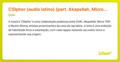Significado Da Música Csipher Audio Latino Part Akapellah Micro