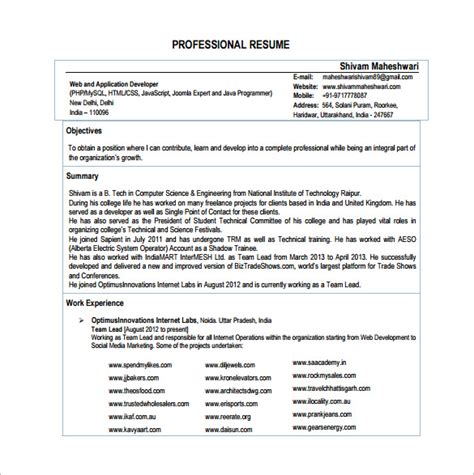 11 Php Developer Resume Templates Doc Excel Pdf
