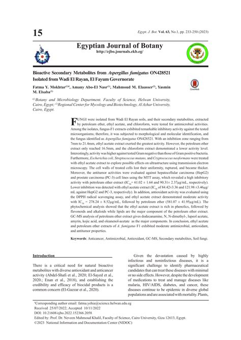 Pdf Bioactive Secondary Metabolites From Aspergillus Fumigatus