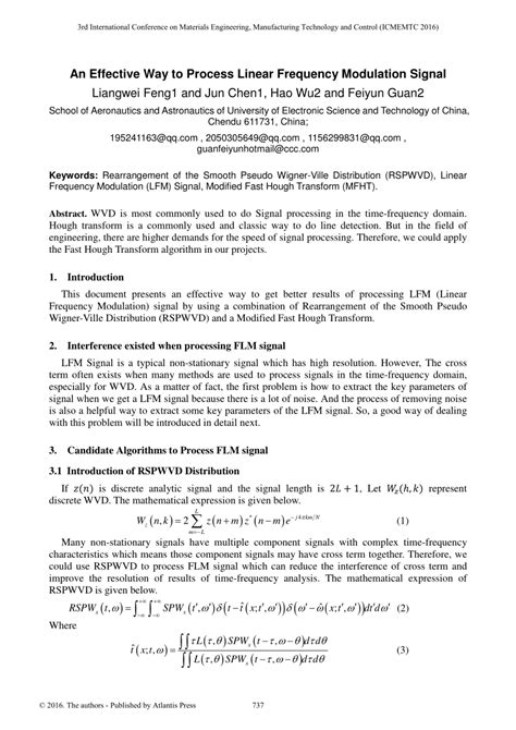 Pdf An Effective Way To Process Linear Frequency Modulation Signal
