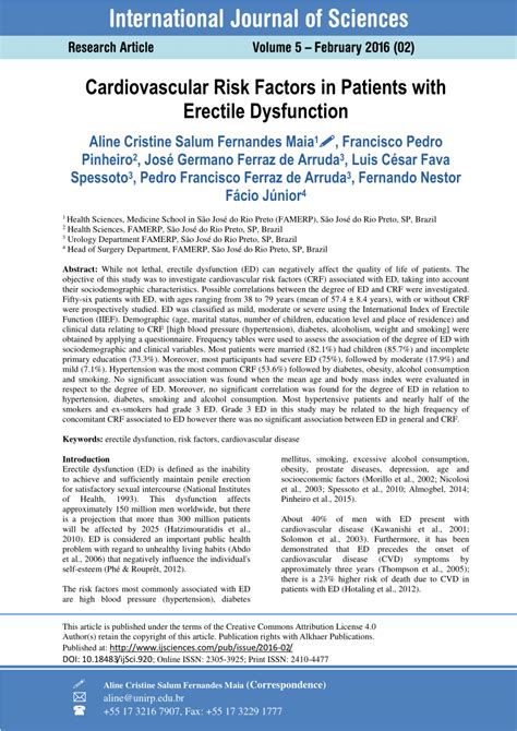 Pdf Cardiovascular Risk Factors In Patients With Erectile Dysfunction