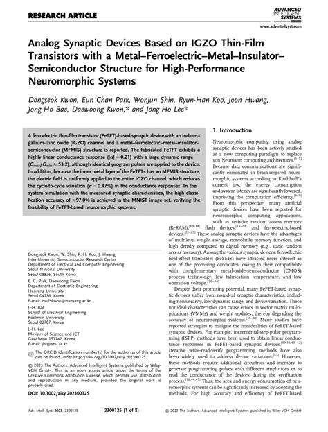 pdf analog synaptic devices based on igzo thin‐film transistors with