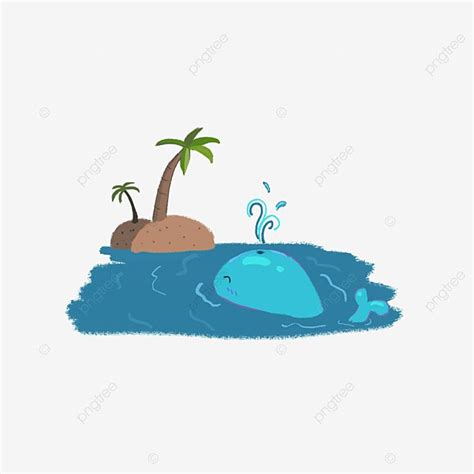 손 으로 그린 만화 일러스트 귀여운 푸 른 고래 외딴섬 피서 손으로 그린 만화 아름다운 Png 일러스트 및 Psd 이미지 무료 다운로드 Pngtree
