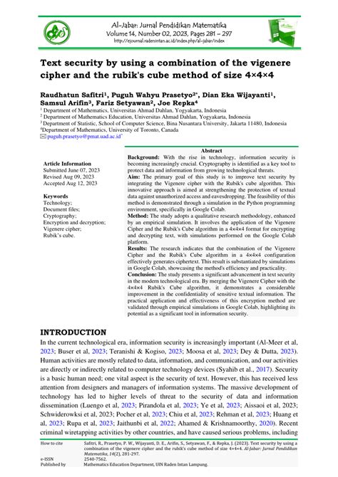 Pdf Text Security By Using A Combination Of The Vigenere Cipher And