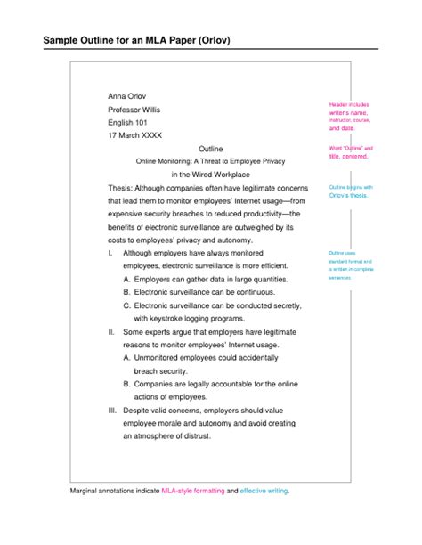 Sample Outline For An Mla Paper Download Printable PDF Templateroller