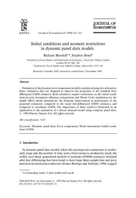 Pdf Initial Conditions And Moment Restrictions In Dynamic Panel Data Models