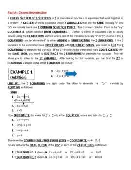 Guided Notes Systems Of Linear Equations Elimination Student Teacher Pages