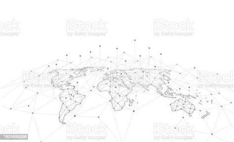 글로벌 네트워크 연결 글로벌 비즈니스의 세계지도 지점 및 라인 구성 개념 벡터 일러스트레이션 3차원 형태에 대한 스톡 벡터 아트