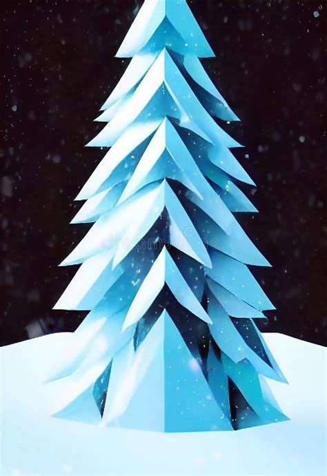 Low Poly Fir Tree In Winter Digital Painting Stock Illustration Illustration Of Paintings