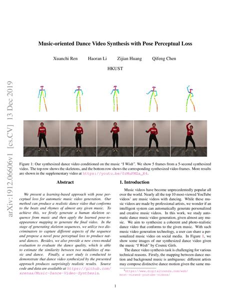 music oriented dance video synthesis with pose perceptual loss deepai