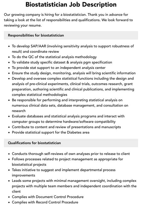 Biostatistician Job Description Velvet Jobs