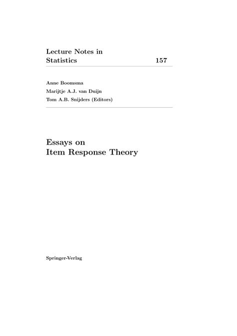 Pdf Lecture Notes In Statistics Essays On Item Response Theory
