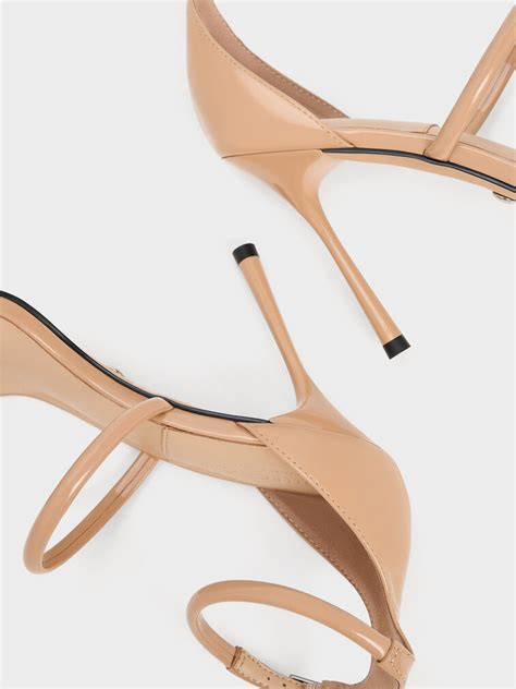 Nude Patent Leather Triple Strap Heeled Sandals Charles And Keith Mx