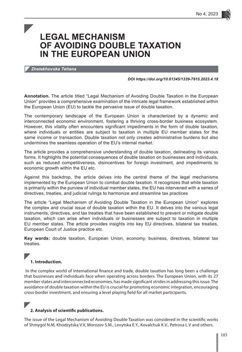 PDF Legal Mechanism Of Avoiding Double Taxation In The European Union