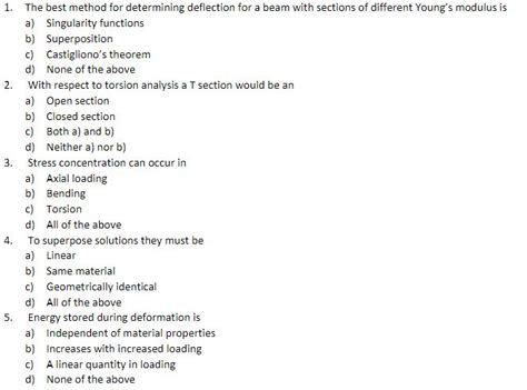 Solved 1 The Best Method For Determining Deflection For A