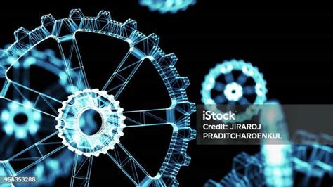 산업 40 사이버 물리 시스템 개념입니다 검은 배경으로 와이어 프레임 기어입니다 3d 렌더링입니다 지력에 대한 스톡 사진 및 기타 이미지 Istock
