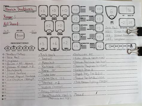 Nimble RPG Character Sheet Pocketmod Horizontal By Vehrka