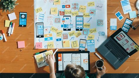 Premium Photo Top View Of Developer Working On Tablet And Writing Ux Ui Design Convocation