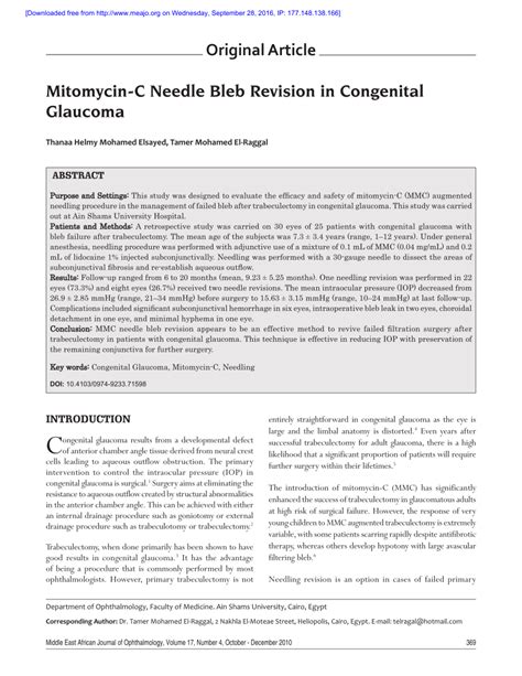 Pdf Mitomycin C Needle Bleb Revision In Congenital Glaucoma