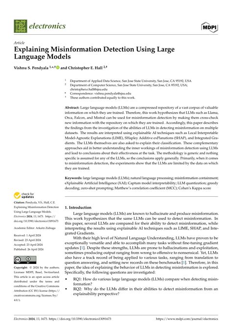 Pdf Explaining Misinformation Detection Using Large Language Models
