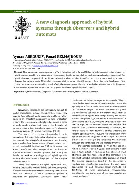 Pdf A New Diagnosis Approach Of Hybrid Systems Through Observers And Hybrid Automata