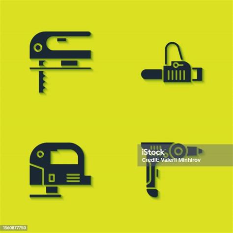 전기 퍼즐 드릴 머신 및 전기톱 아이콘을 설정합니다 벡터 가솔린에 대한 스톡 벡터 아트 및 기타 이미지 가솔린 건설 기계류