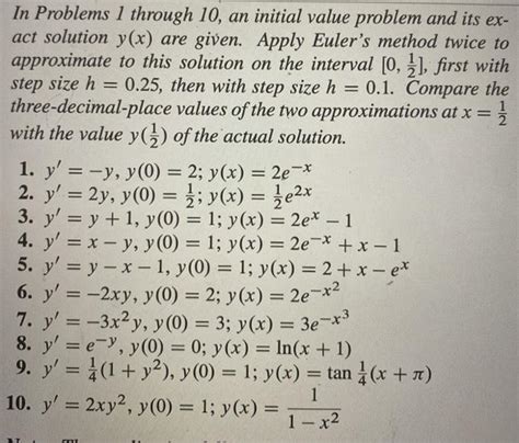 solved step size h in problems 1 through 10 an initial