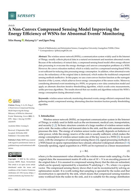 Pdf A Non Convex Compressed Sensing Model Improving The Energy Efficiency Of Wsns For Abnormal