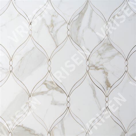 Thassos And Calacatta Waterjet Mosaic Dewdrop Vrisen Vietnam Co Ltd