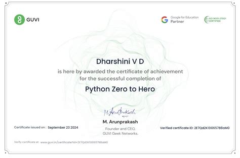 dharshini v d on linkedin i ve completed python zero to hero course certificate in guvi