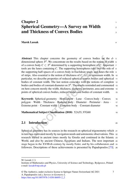 Pdf Spherical Geometry—a Survey On Width And Thickness Of Convex Bodies