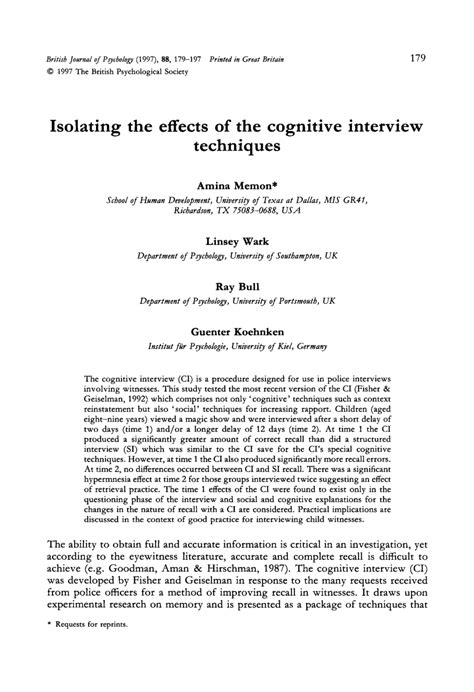 Pdf Isolating The Effects Of The Cognitive Interview Techniques