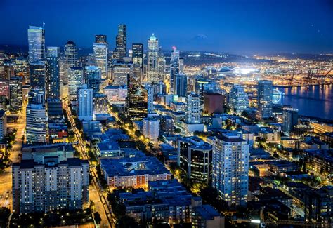 сиэтл вашингтон соединенные штаты америки сша город ночь дома ...