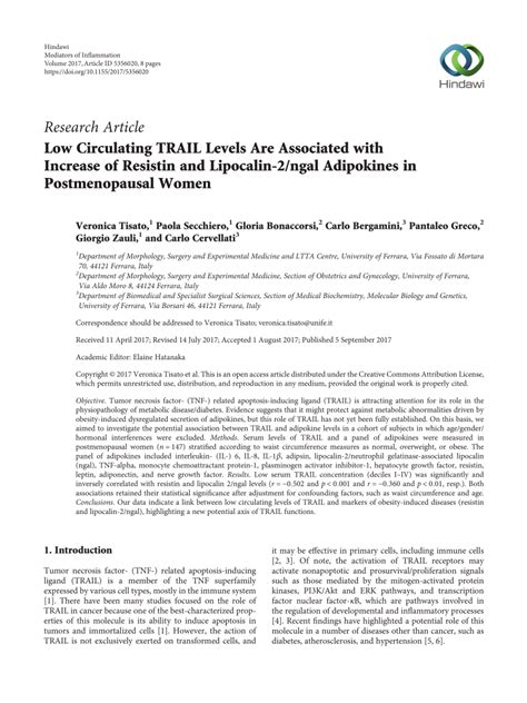 Pdf Low Circulating Trail Levels Are Associated With Increase Of