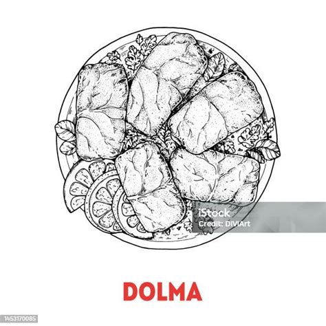 돌마 스케치 터키 음식 손으로 그린 벡터 그림입니다 터키 길거리 음식 스케치 스타일 평면도 빈티지 벡터 그림입니다 돌마데스에 대한 스톡 벡터 아트 및 기타 이미지 Istock