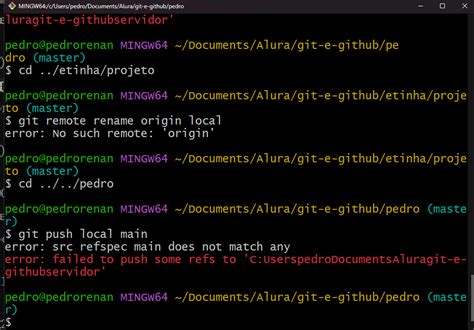 erro ao executar o comando git push local main no projeto principal