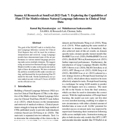 Saama AI Research At SemEval Task Exploring The Capabilities Of Flan T For Multi