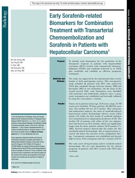 Pdf Early Sorafenib Related Biomarkers For Combination Treatment With Transarterial