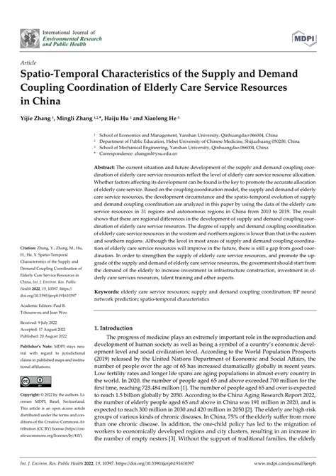 Pdf Spatio Temporal Characteristics Of The Supply And Demand Coupling Coordination Of Elderly