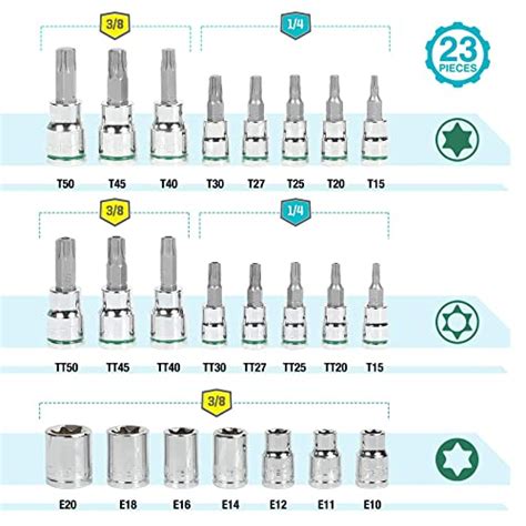 Duratech 23 Piece Torx Bit Socket And External Torx Socket Set 8 Star
