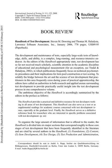 Pdf Handbook Of Test Development
