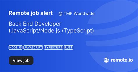 Back End Developer JavaScript Node Js TypeScript Remote Io